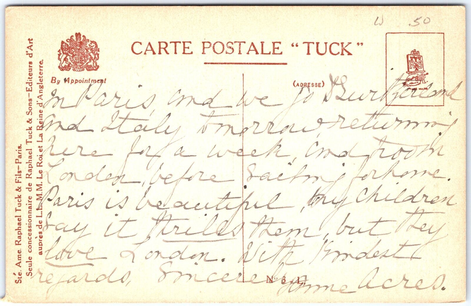 Vintage Postcard Signed Artist Tucks Oilette Place DE LA Concorde Paris ...