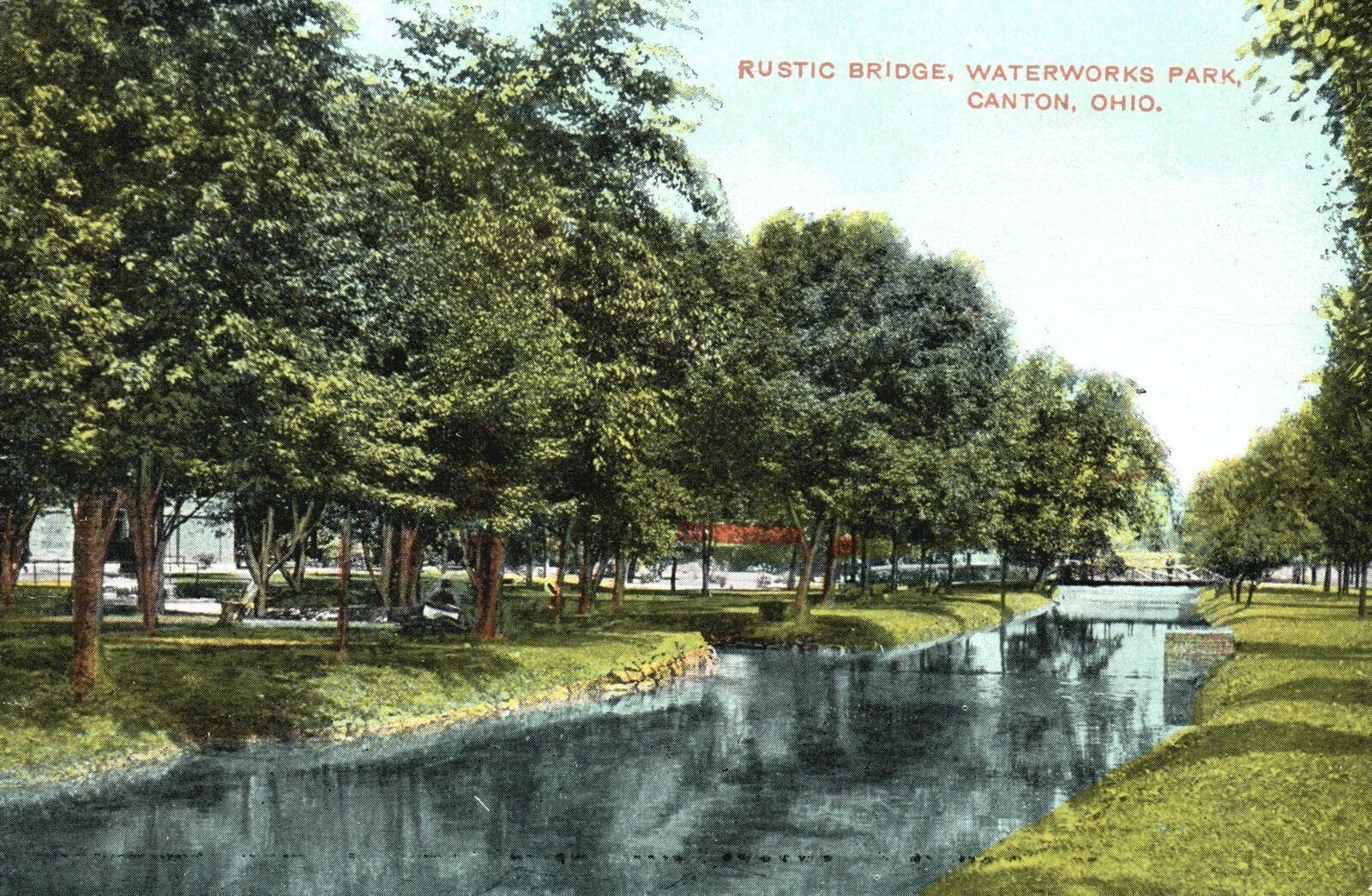 Vintage Postcard 1930's Rustic Bridge Waterworks Park Canton Ohio S.H ...