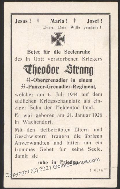 3rd Reich Germany Fallen Waffen SS/Polizei Burial Death Mourning ...