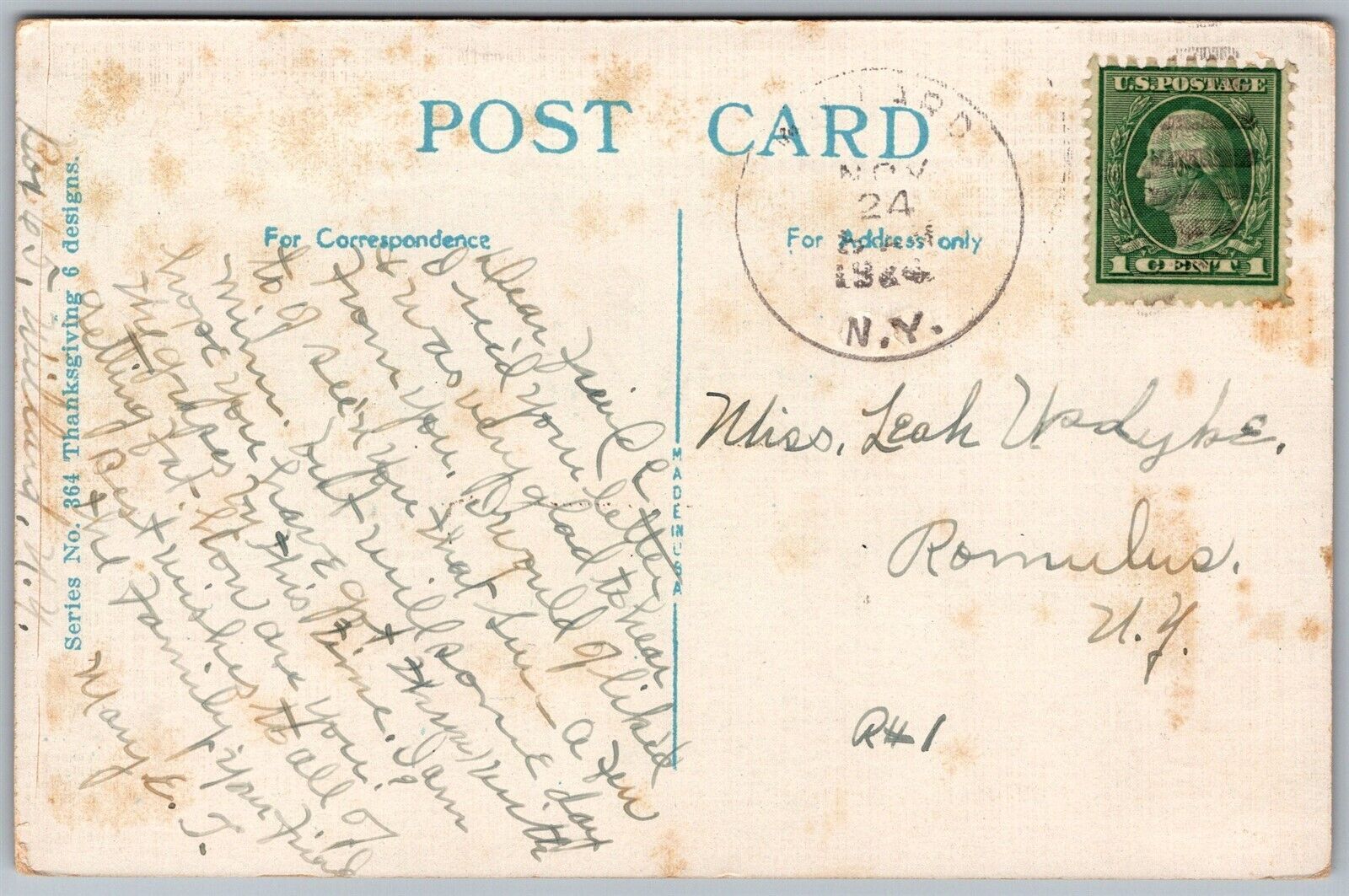 Vtg Thanksgiving Greeting Holiday Full of Feasting Turkey 1920s Old ...