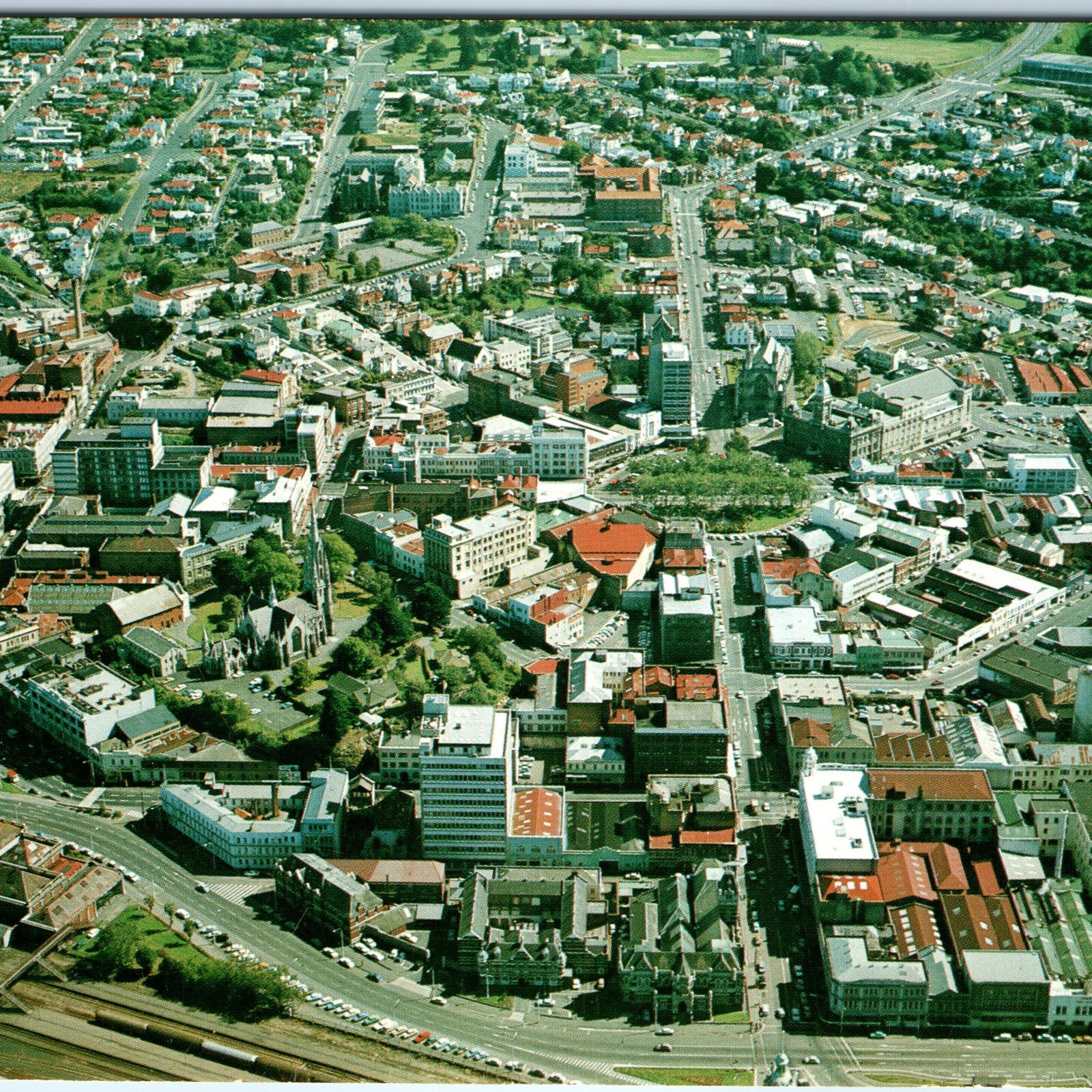 c1970s Dunedin New Zealand Aerial View Railway Downtown Square Chrome ...