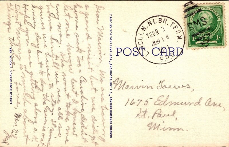 Buffalo Statue Pioneer Park Lincoln Nebraska Linen Wob Note Pm Postcard ...