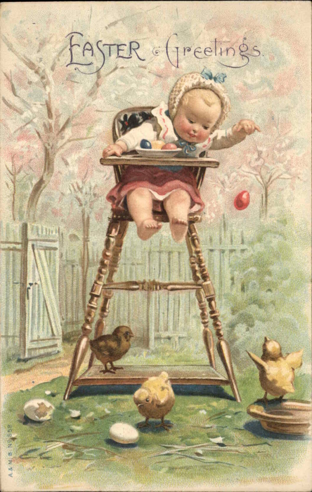 Easter Cute Baby High Chair Dropping Eggs Chicks A&MB c1905 Postcard ...
