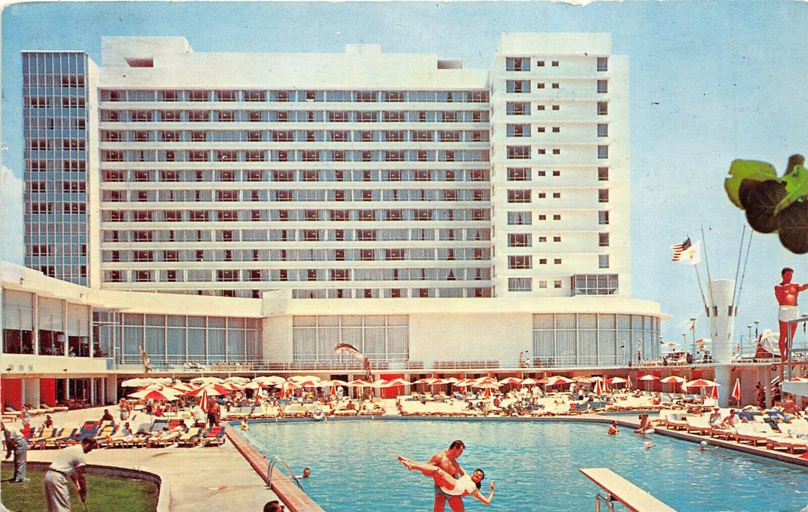 Miami Beach Florida 1966 Postcard Deauville Resort Hotel Swimming Pool ...