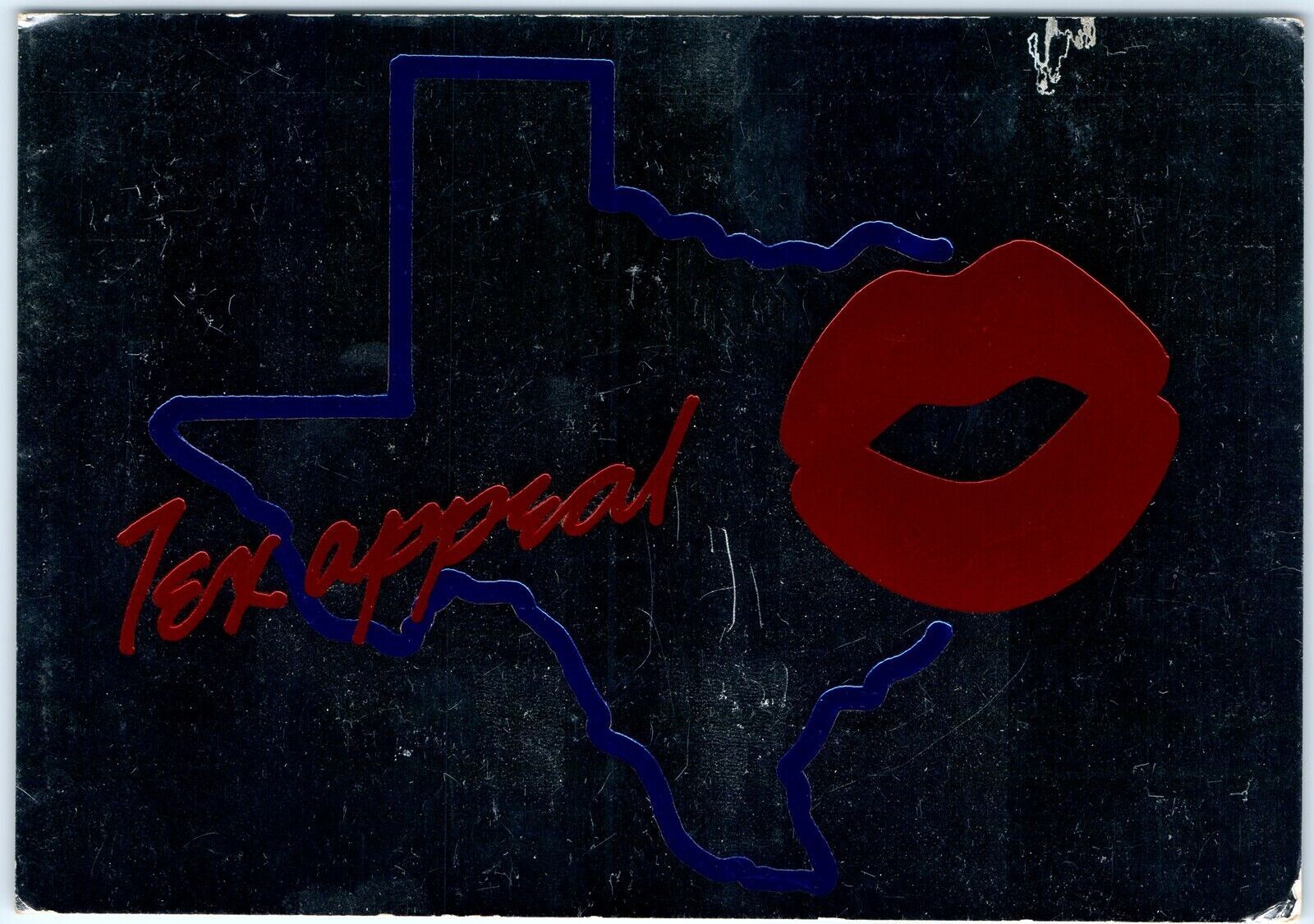 c1980s Texas TX Tex Appeal Blue State Outline Red Lips Logo Chrome 4x6 ...
