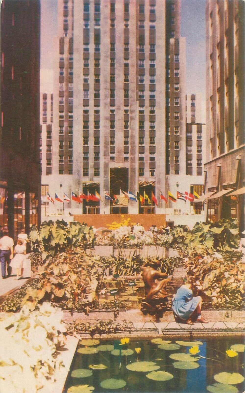New York Rockefeller Plaza Founatins in the Promenade Vintage Chrome ...