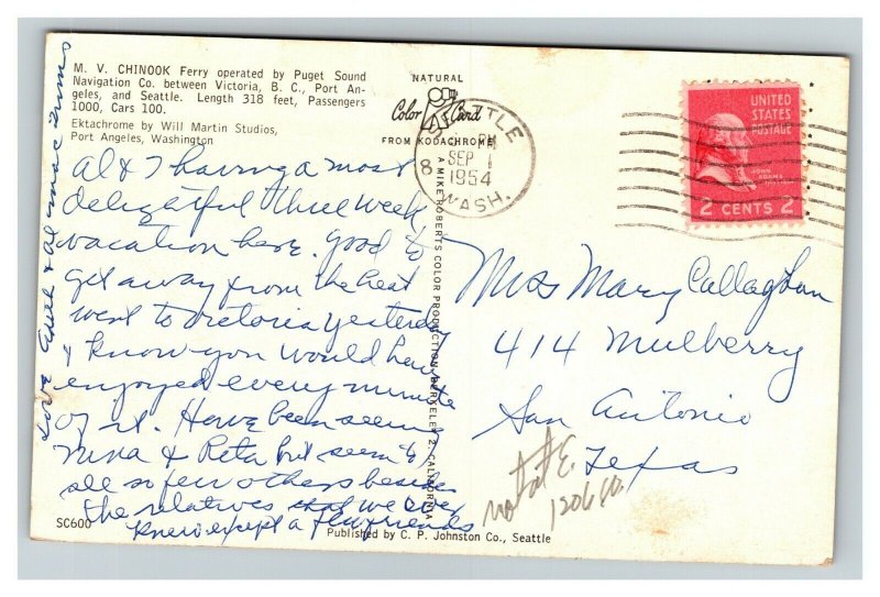 Vintage 1940's Postcard MV Chinook Ferry Puget Sound | Topics ...