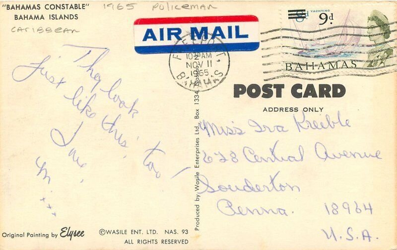 Caribbean Bahamas 1965 policeman artist impression Postcard 22-7790 ...