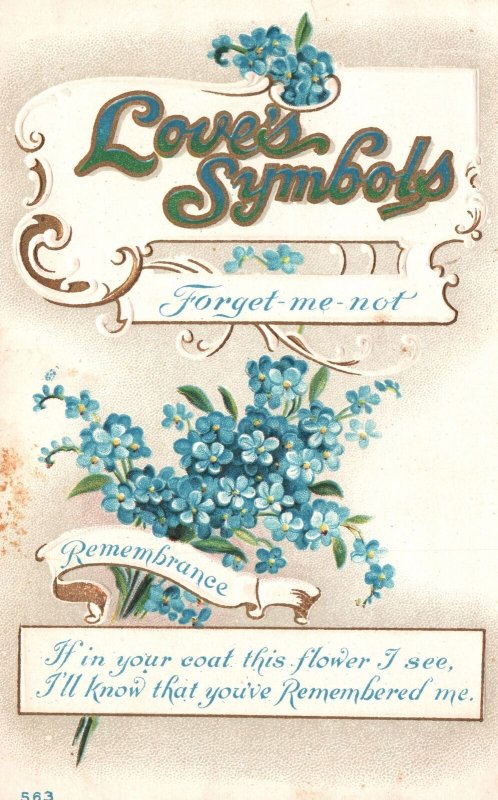 Vintage Postcard Love's Symbol Forget-Me-Not Remembrance Flower Bouquet ...