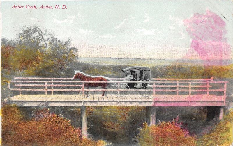 Antler North Dakota~Antler Creek~Horse & Carriage Crosses Bridge~1910 ...
