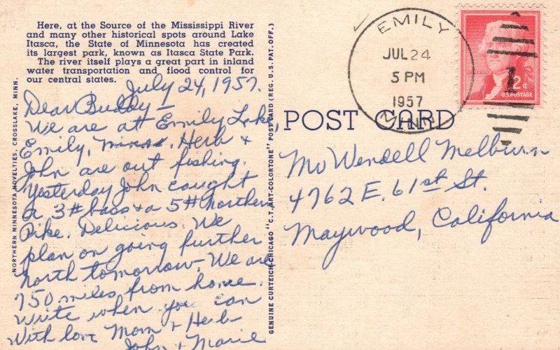 Vintage Postcard 1957 Headwaters of the Mississippi River Itasca State ...