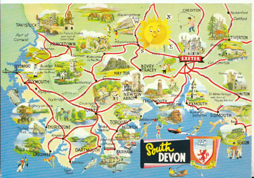 Devon Postcard - Map of South Devon - Ref 19055A | Europe - United ...