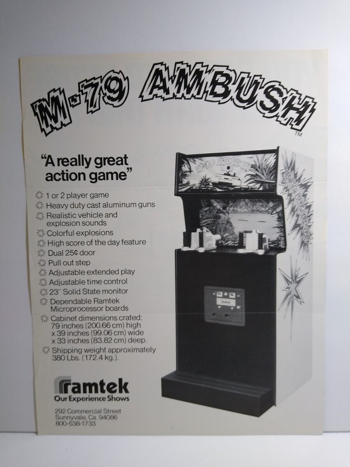M-79 Ambush Arcade Flyer Original Video Game Retro Artwork Ramtek 8.5 ...