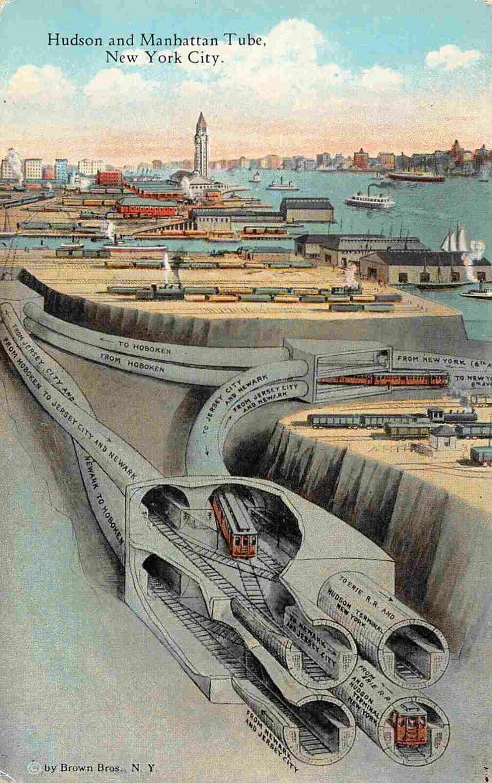 Hudson Manhattan Subway Tunnel Trains Cut Away View New York City 1910s ...