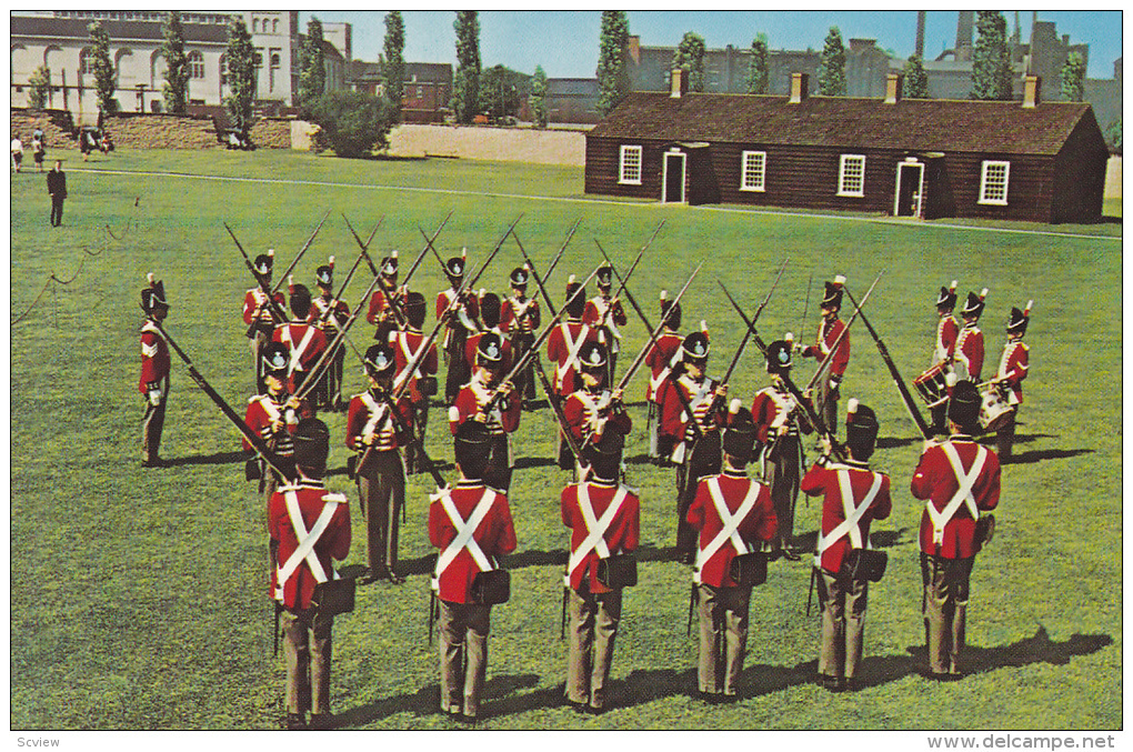 Fort York Guard in the uniform of 1812 performs musket drill, Historic ...