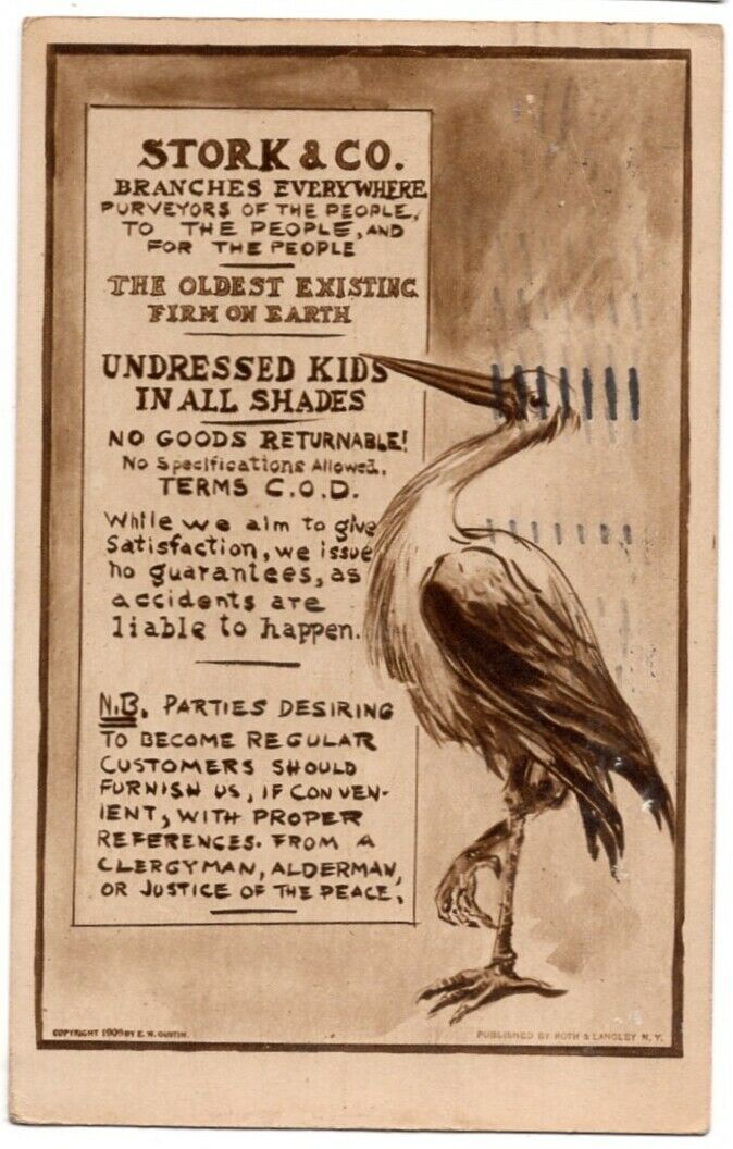 082521 Vintage Stork Comic Postcard Undressed Kids in ALL Shades NO ...