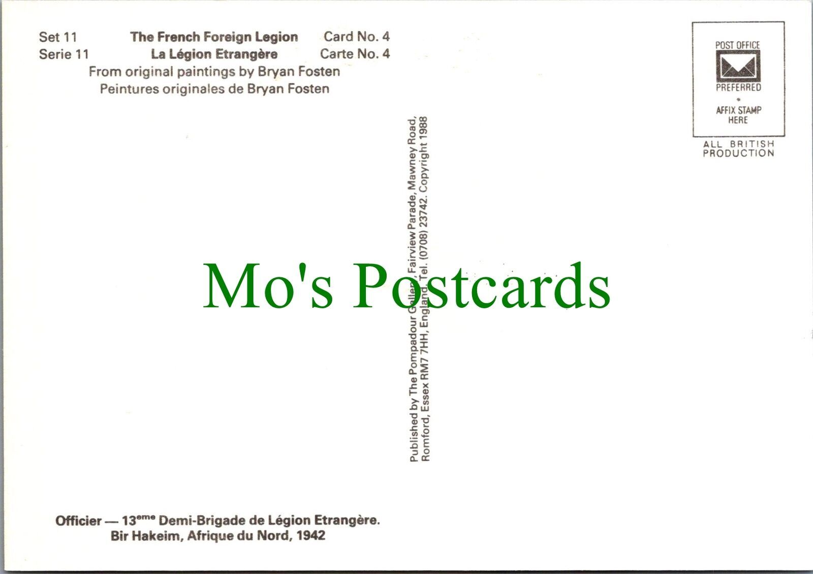 Military Postcard - France, Army -Officer,The French Foreign Legion Ref ...