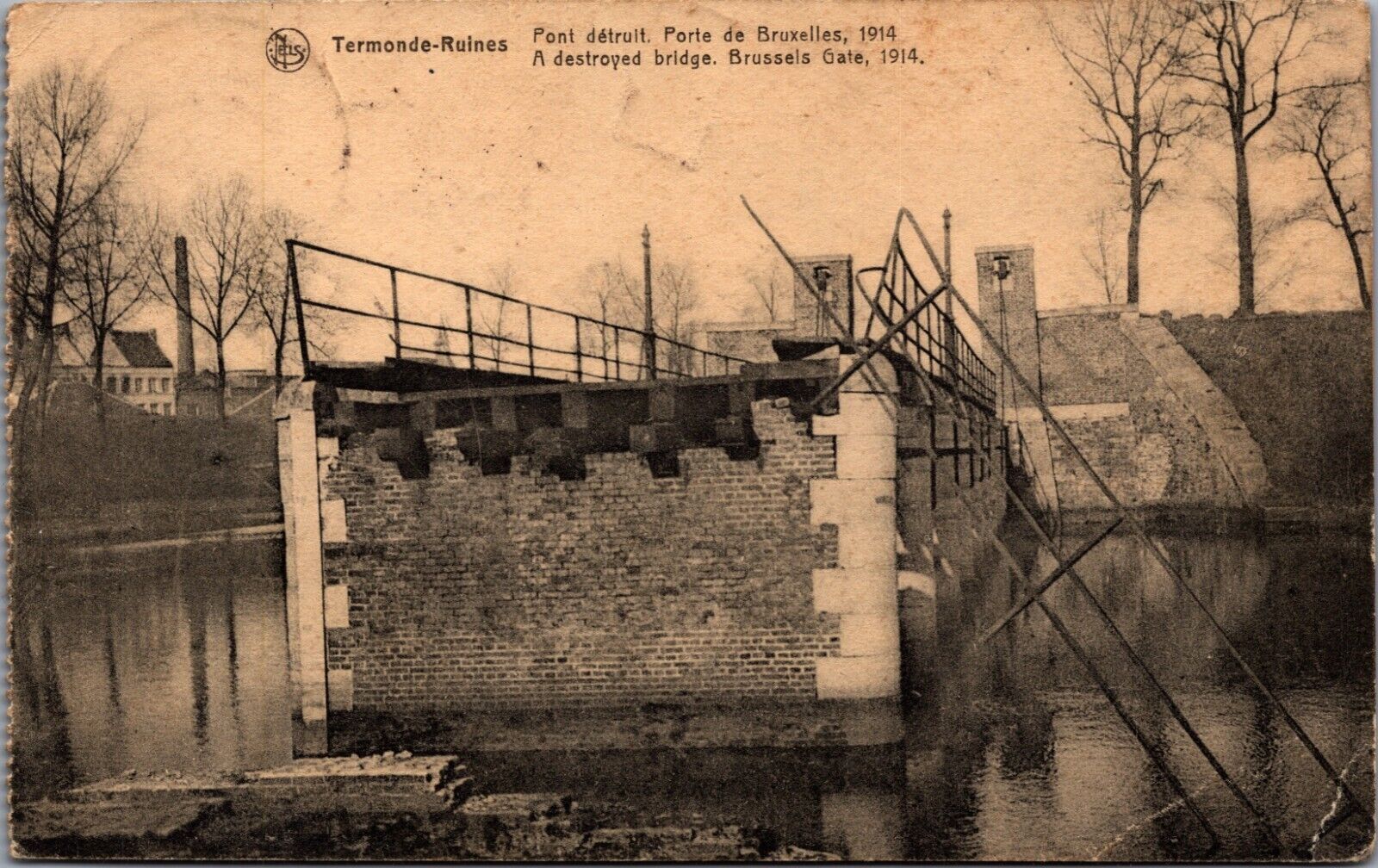World War 1 Termonde Ruins A Destroyed Bridge WW1 Vintage Postcard B239 ...