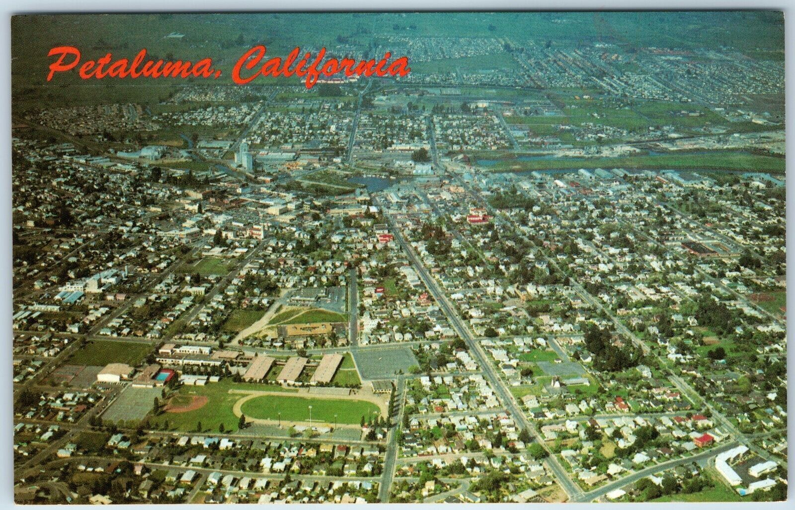 c1960s Petaluma, CA Birds Eye Aerial City Houses "World's Egg Basket ...