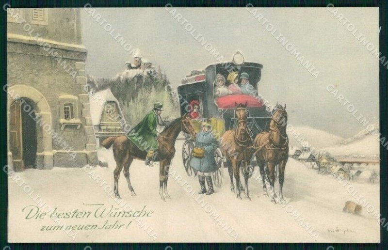 Artist Signed Viennoise Carrozza Cavallo Horse Pferd Lady 170 cartolina ...