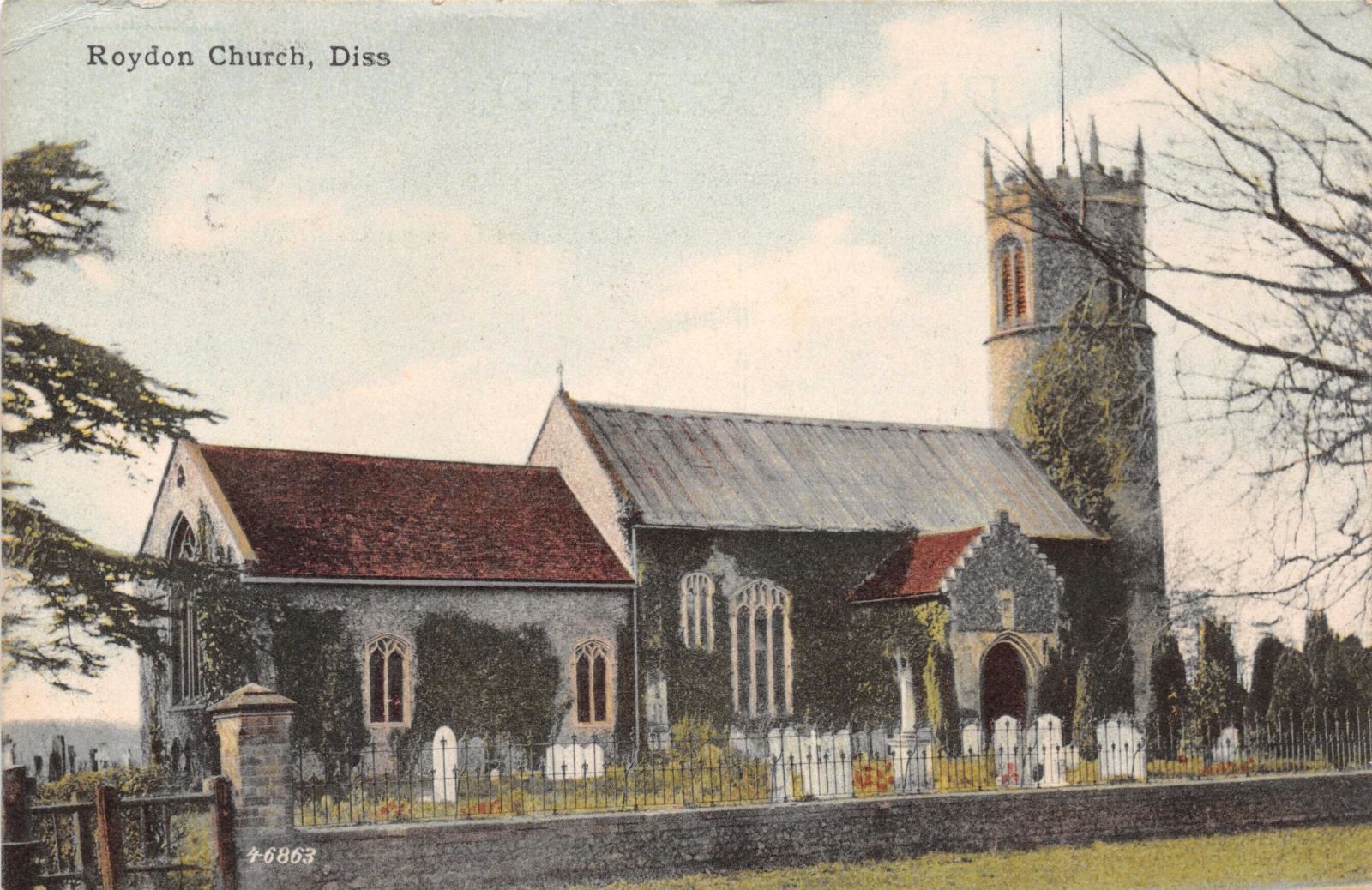Diss Norfolk Roydon Church Postcard 1906 Double Circle Cancellation EYE ...