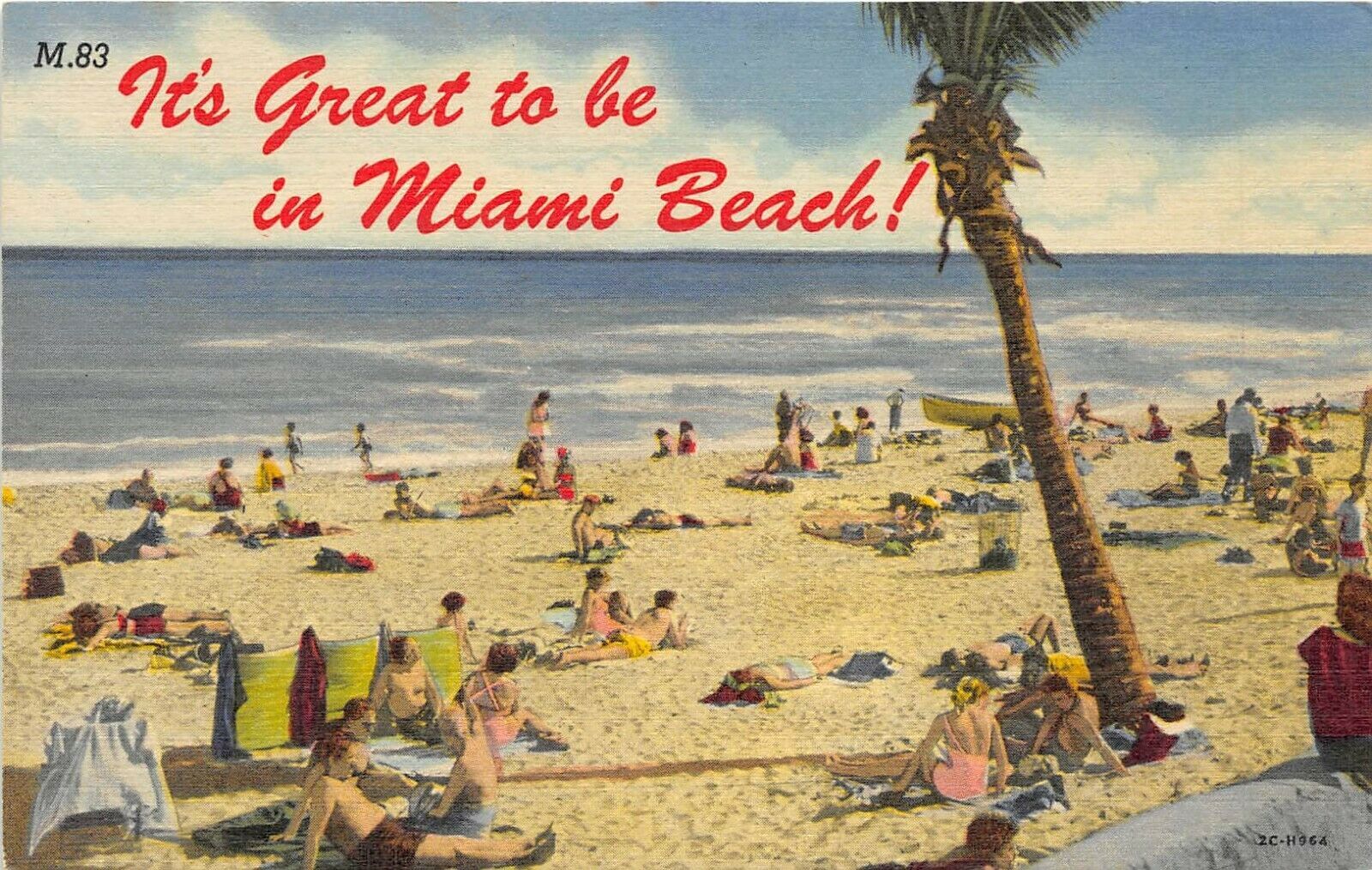 Miami Beach Florida 1940s Greetings Postcard Beach Scene Ocean It's ...