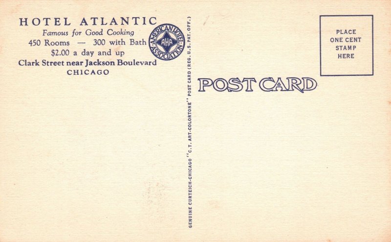 Vintage Postcard Famous Hotel Atlantic Restaurant Jackson Blvd. Chicago ...
