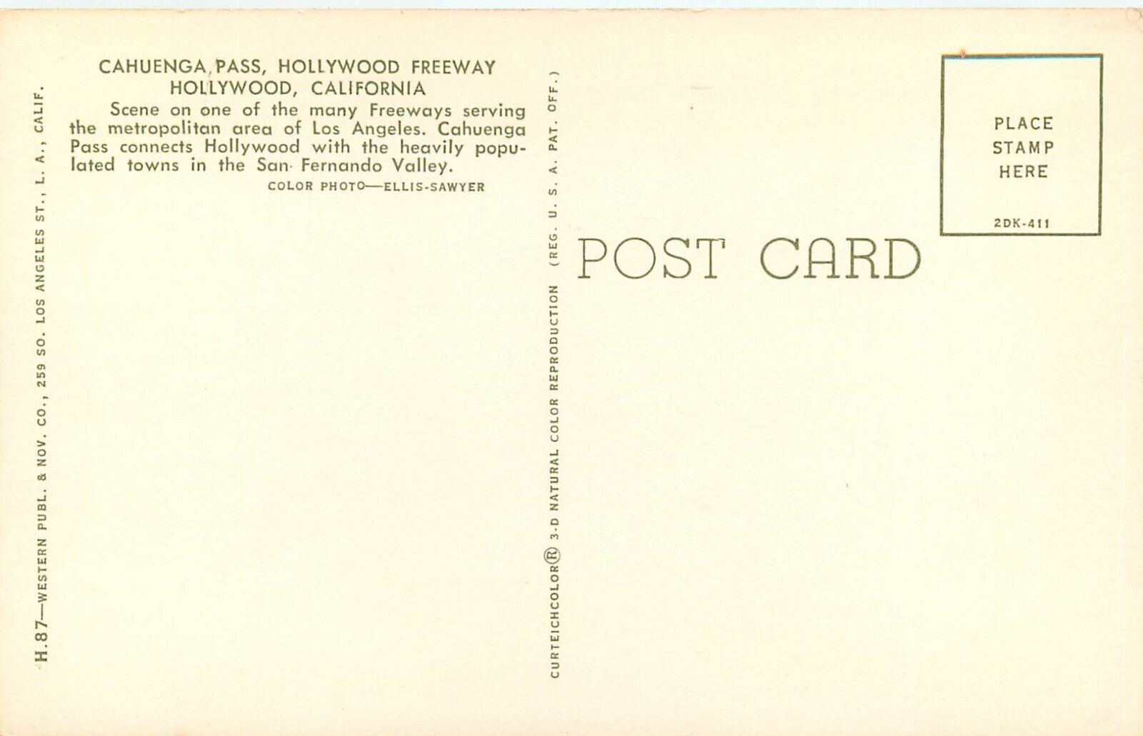 Vintage Postcard Cahuenga Pass Hollywood Freeway No Traffic in the 50's ...