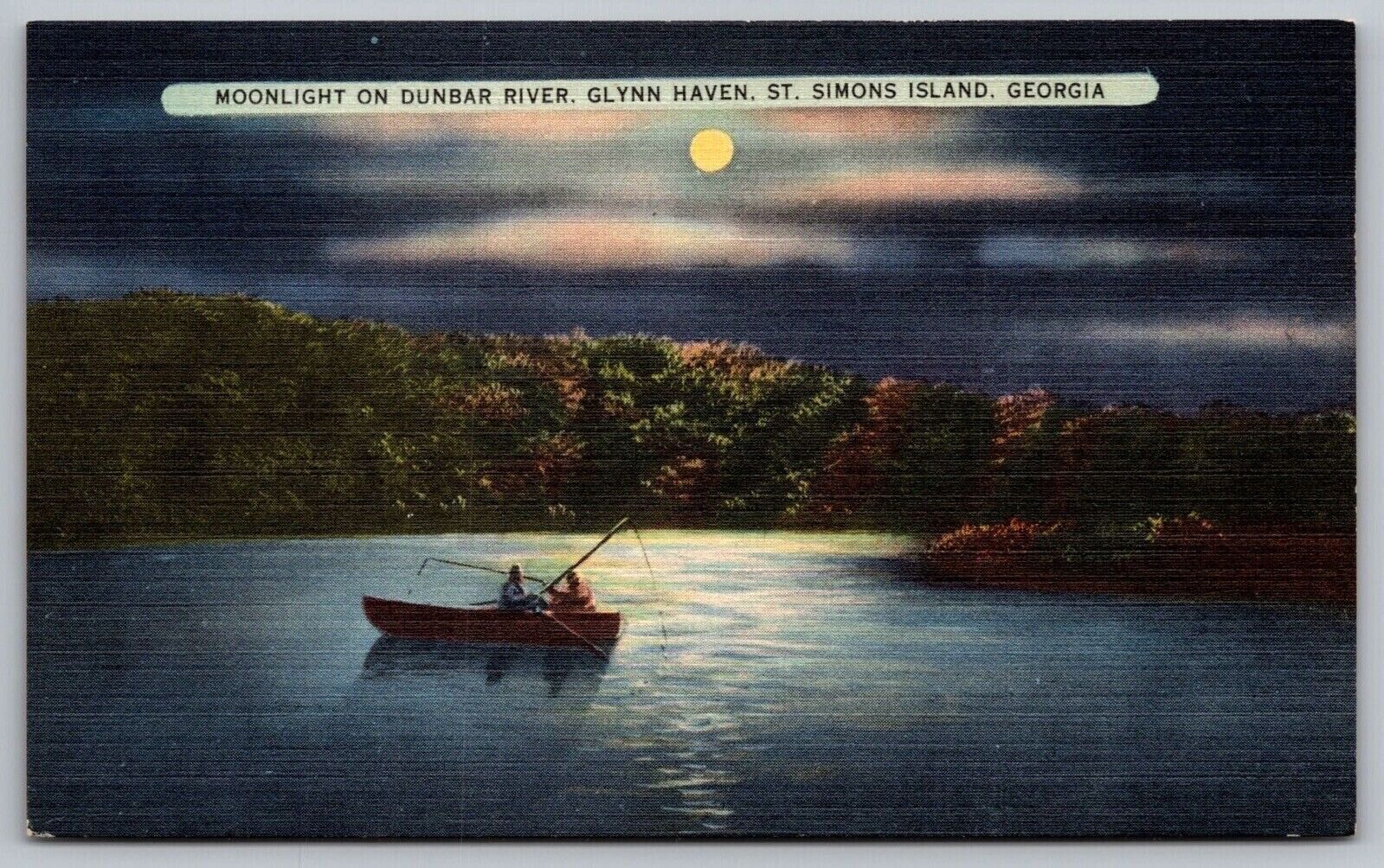 St SImons Island Georgia Dunbar River Scenic Moonlight View Linen ...