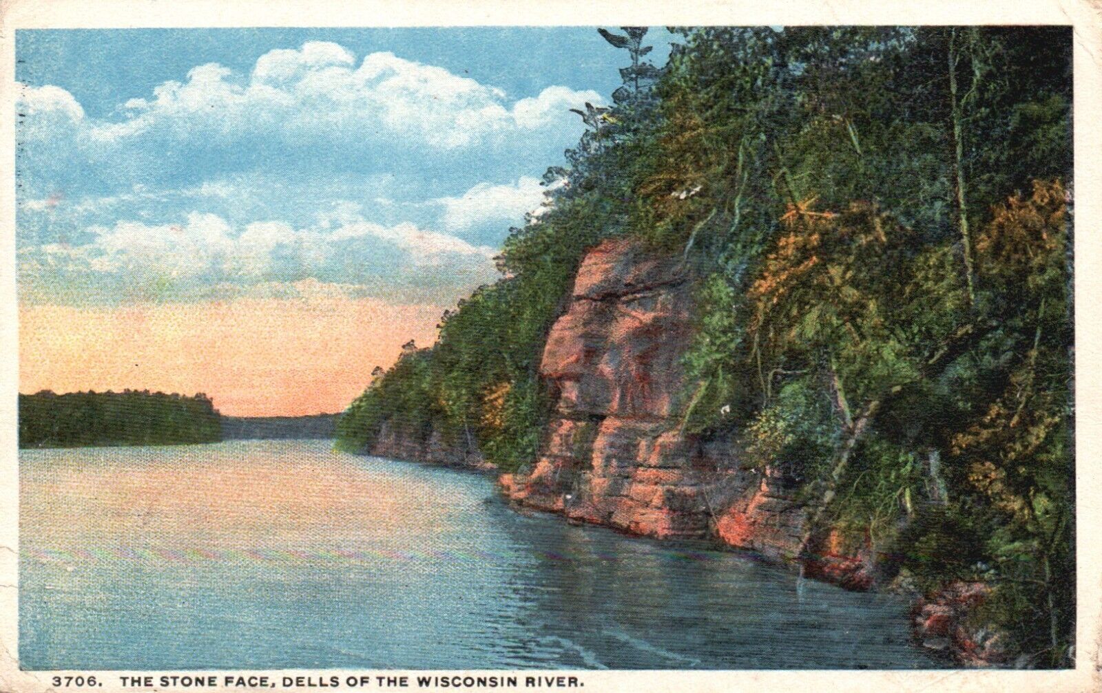 Postcard WI Dells of Wisconsin River The Stone Face White Border Old PC ...