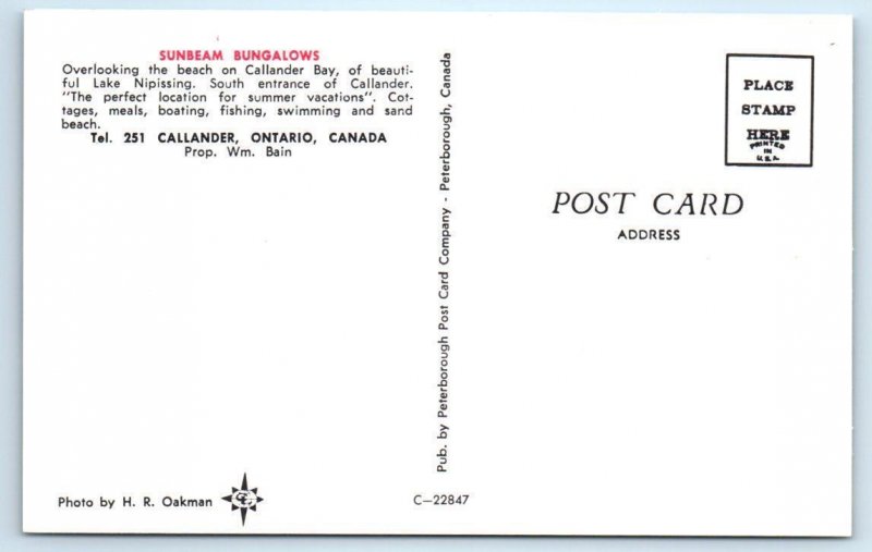 CALLANDER, ONTARIO Canada ~ Roadside Motel SUNBEAM BUNGALOWS 1950s-60s ...