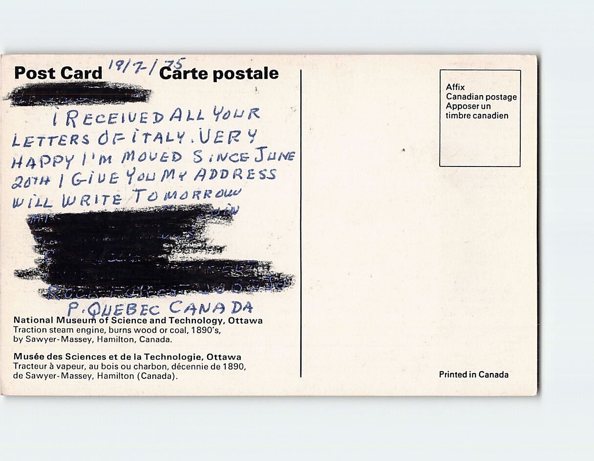 Postcard Traction steam engine, Canada Science and Technology Museum ...