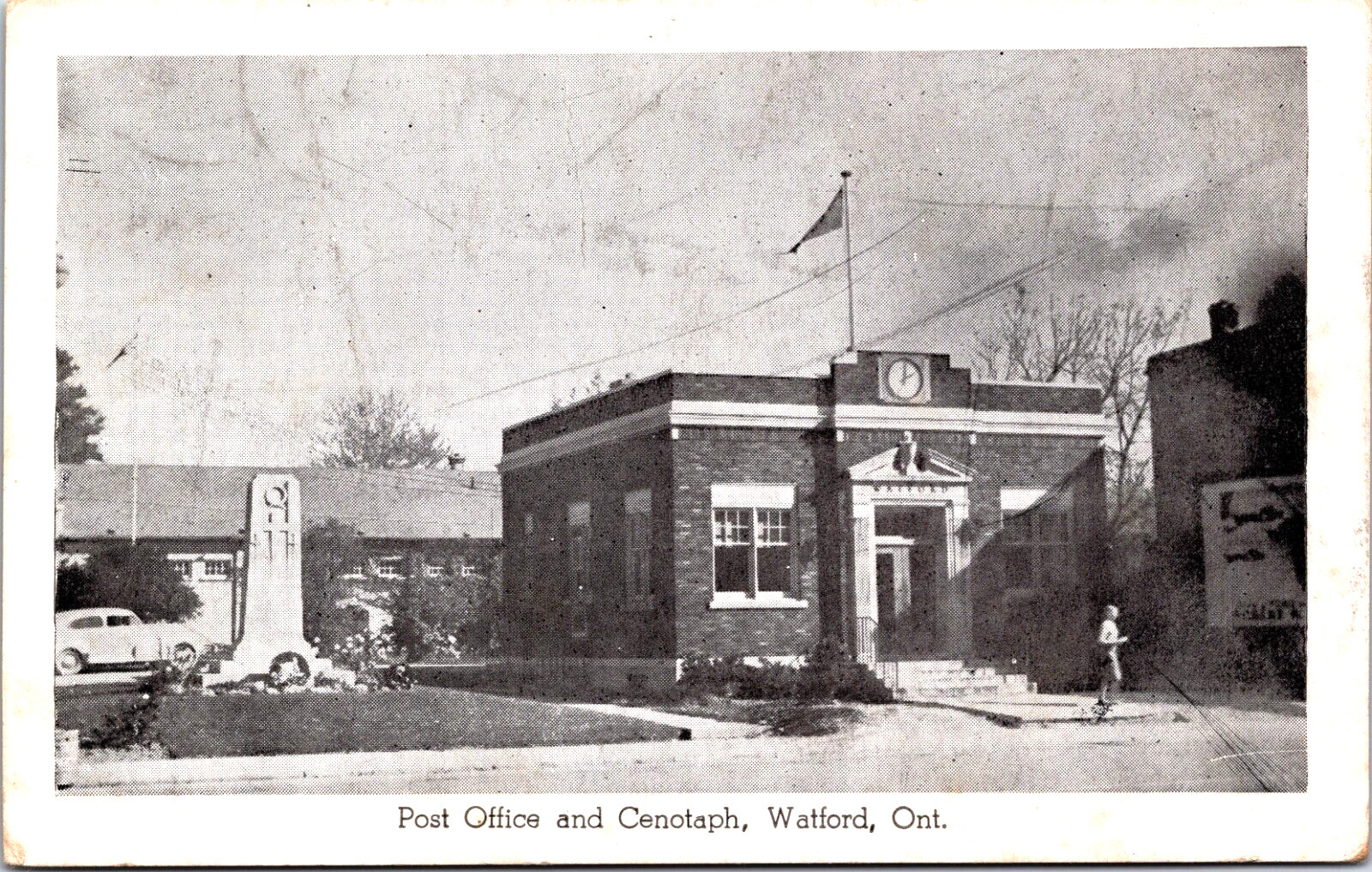 Canada Post Office and Cenotaph Watford Ontario Vintage Postcard 09.58 ...