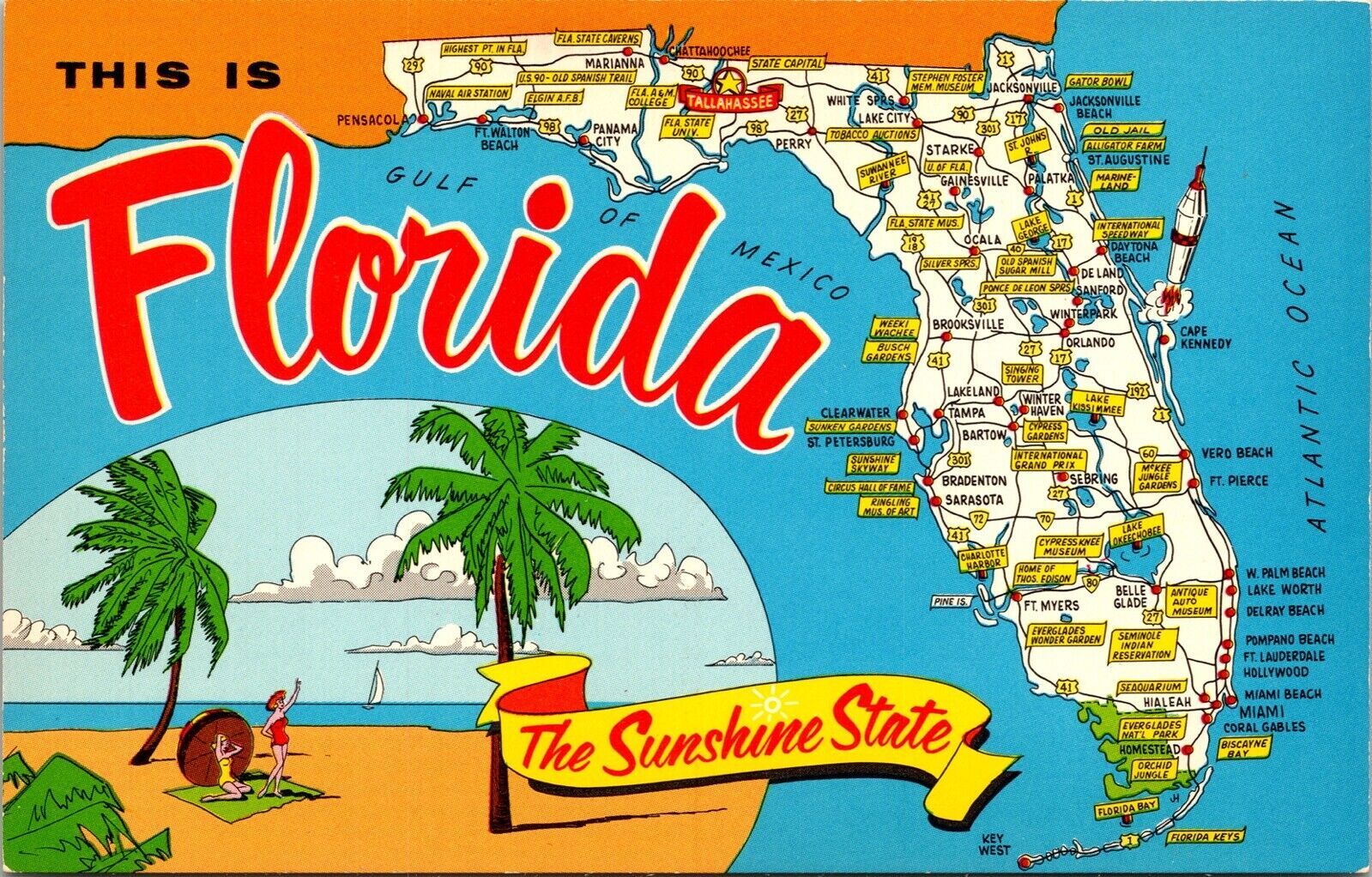 This Is Florida Sunshine State Map Cities Beaches Palm Trees DB ...