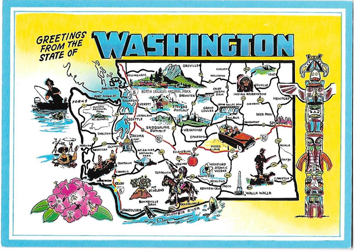 Greetings from Washington State Map Card 4 by 6 size | United States ...