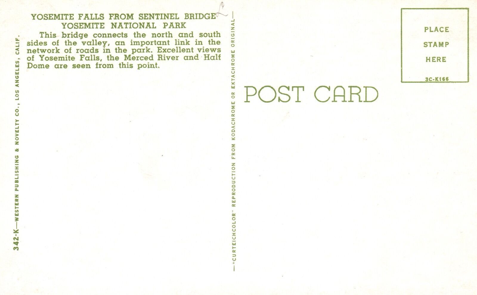 Vintage Postcard Yosemite Falls From Sentinel Bridge National Park ...