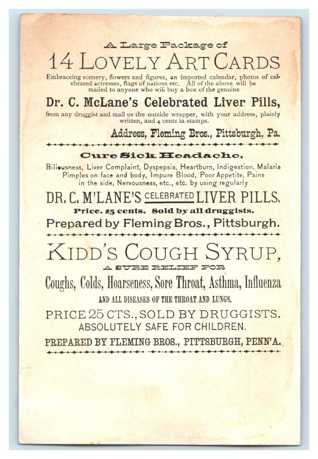 1880's Dr McLane's Kidd's Cough Syrup Quack Medicine Victorian Trade ...