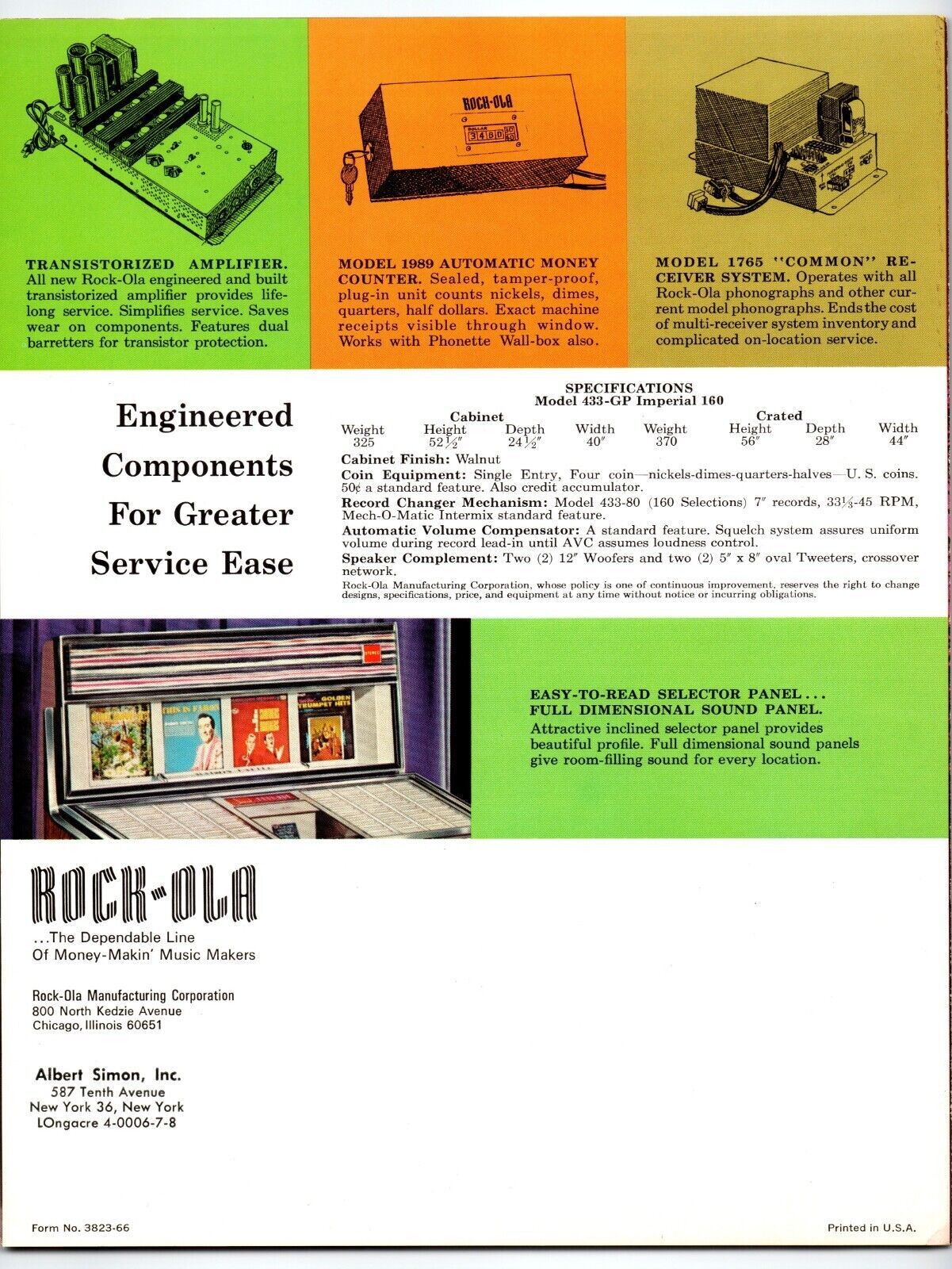 Rock Ola GP Imperial 433 FLYER Original 1966 Phonograph Music Foldout ...