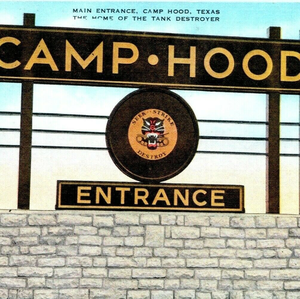 1940s Camp Hood Entrance Tank Destroyer Forces Home Logo Sign Linen ...