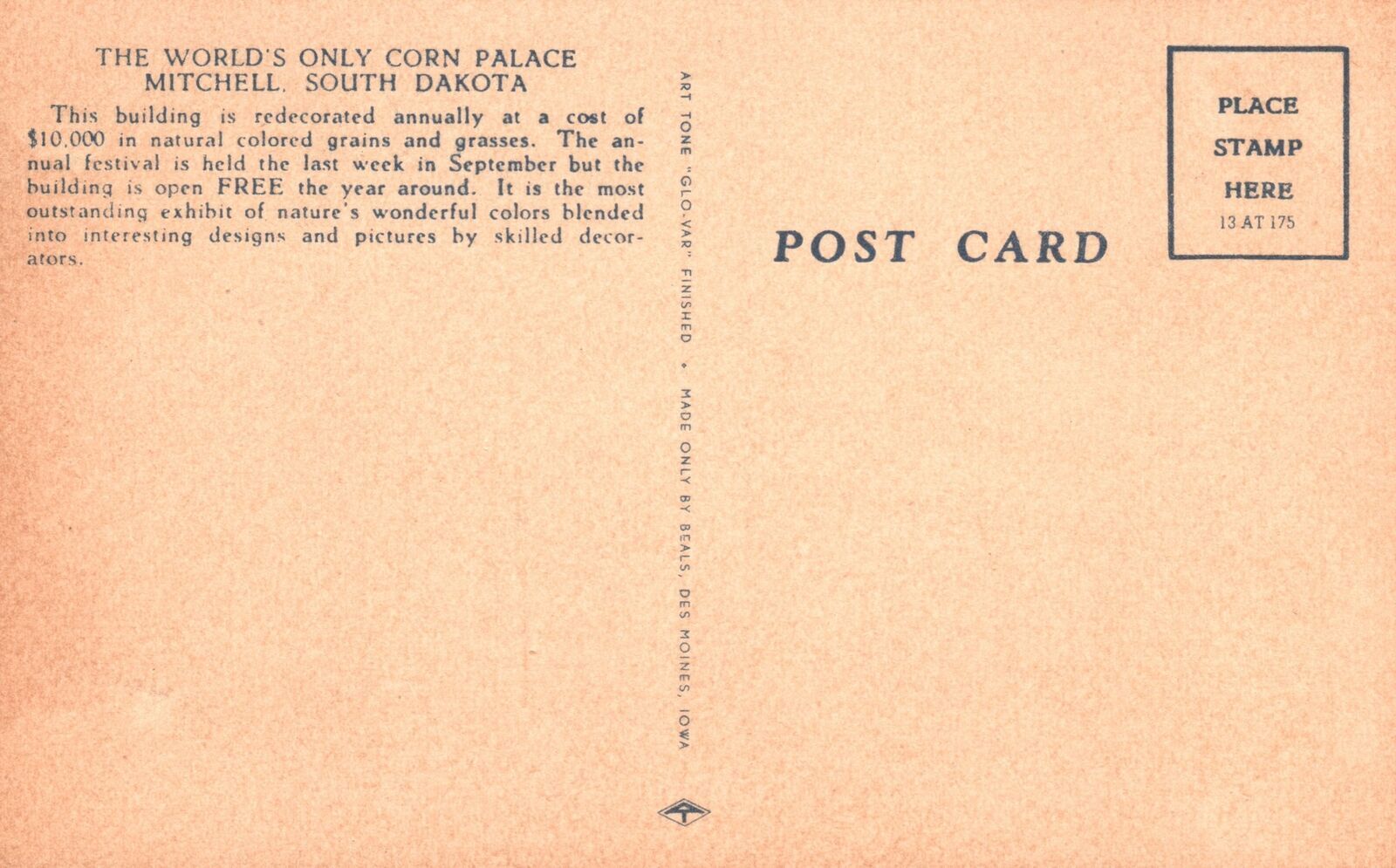 Vintage Postcard World's Only Corn Palace Grains Festival Mitchell ...