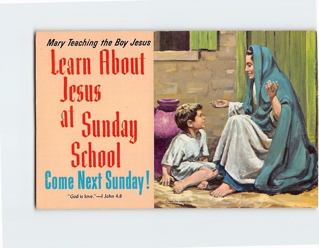 Postcard Mary Teaching the Boy Jesus Learn About Jesus at Sunday School ...