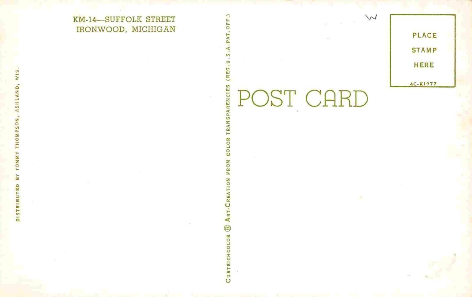 Suffolk Street Cars Drug Store Hotel St James Ironwood Michigan 1950s ...