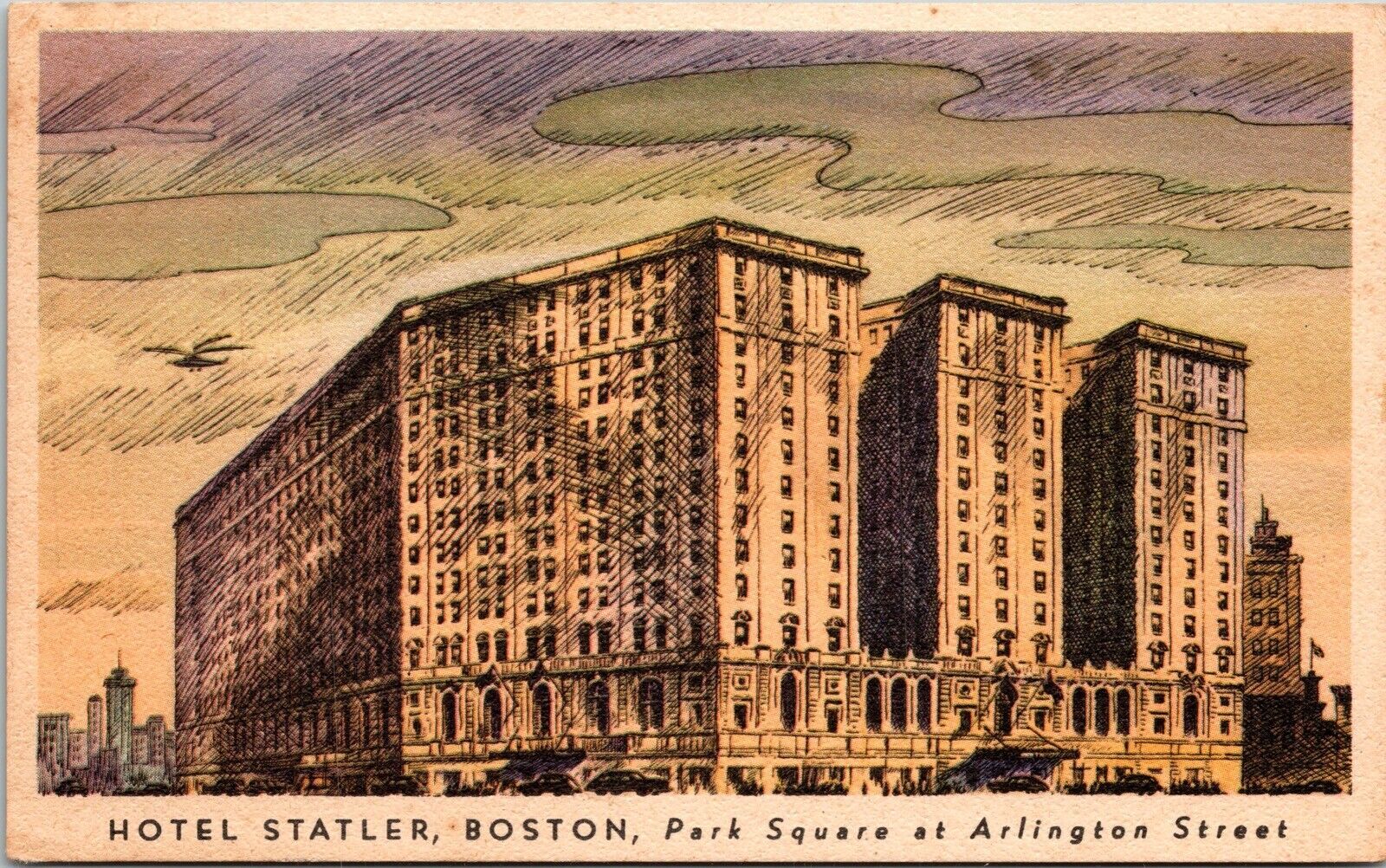 Front View Hotel Statler Boston Park Square Arlington Street Cars ...