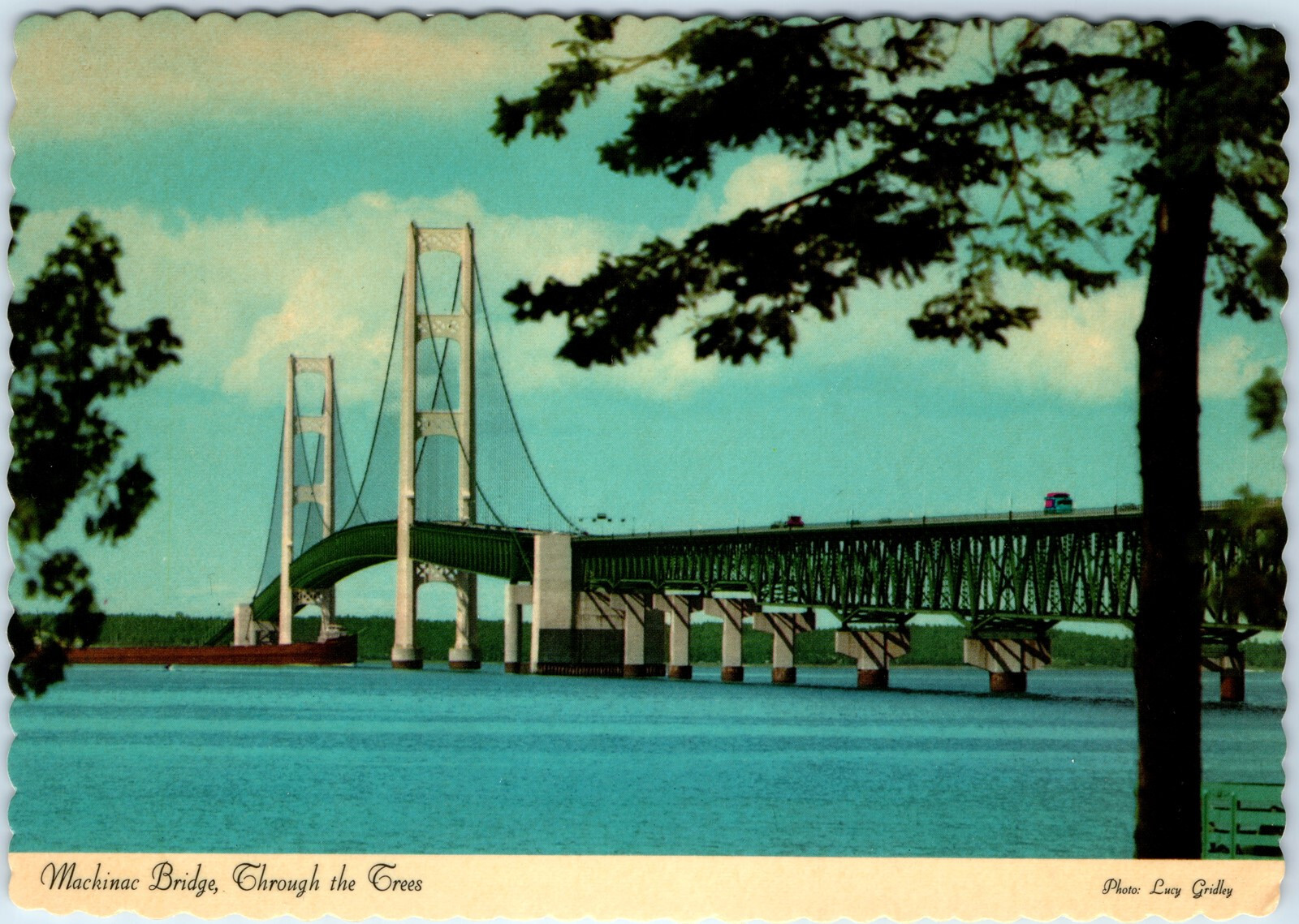 c1970s Mackinaw City MI Mackinac Bridge Iron Ore Freighter Ship Boat ...