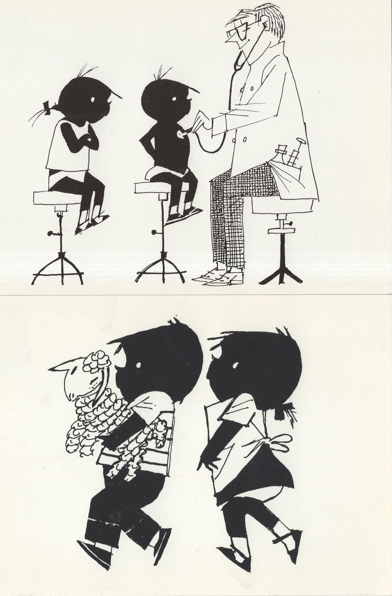 Silhouette Children Doctor Surgery Stethescope 2x Cartoon Art Postcard ...