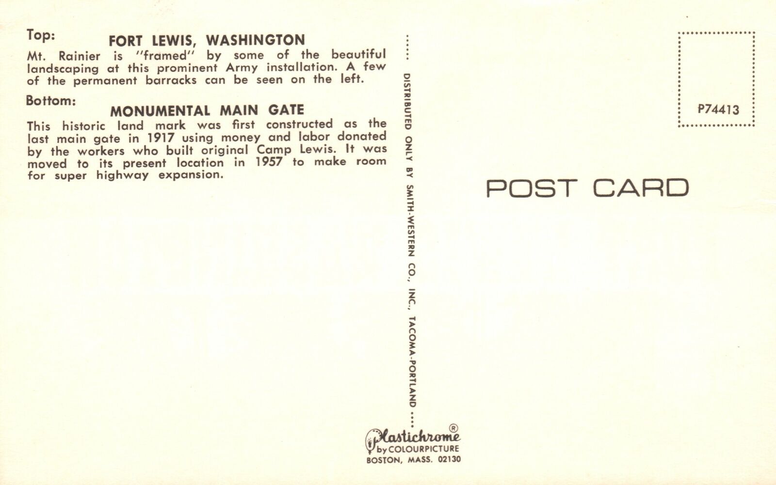 Vintage Postcard Monumental Main Gate Historic Landmark Fort Lewis ...