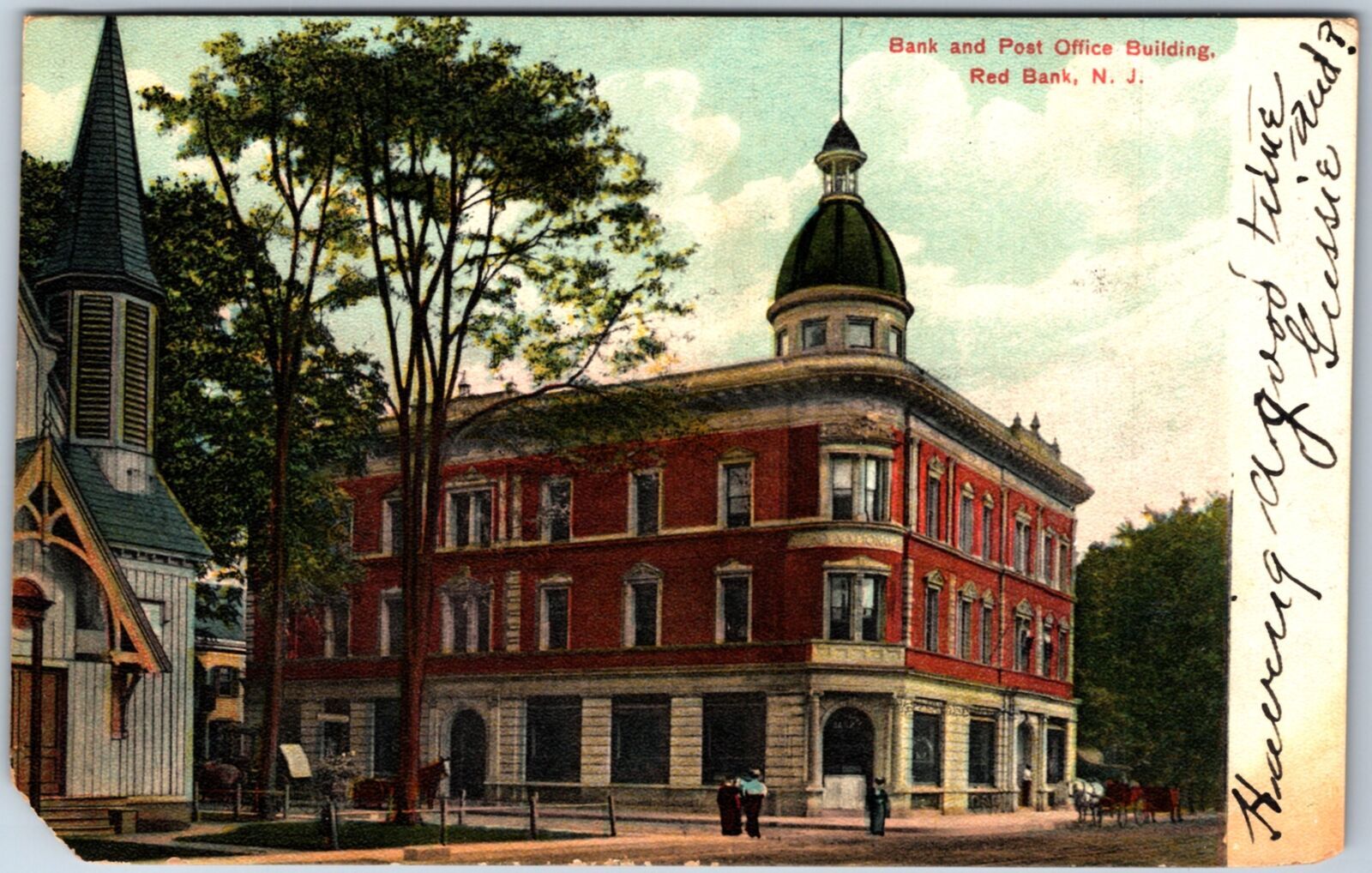 Vintage Postcard Bank and Post Office Building at RED Bank N.J. (Corner ...