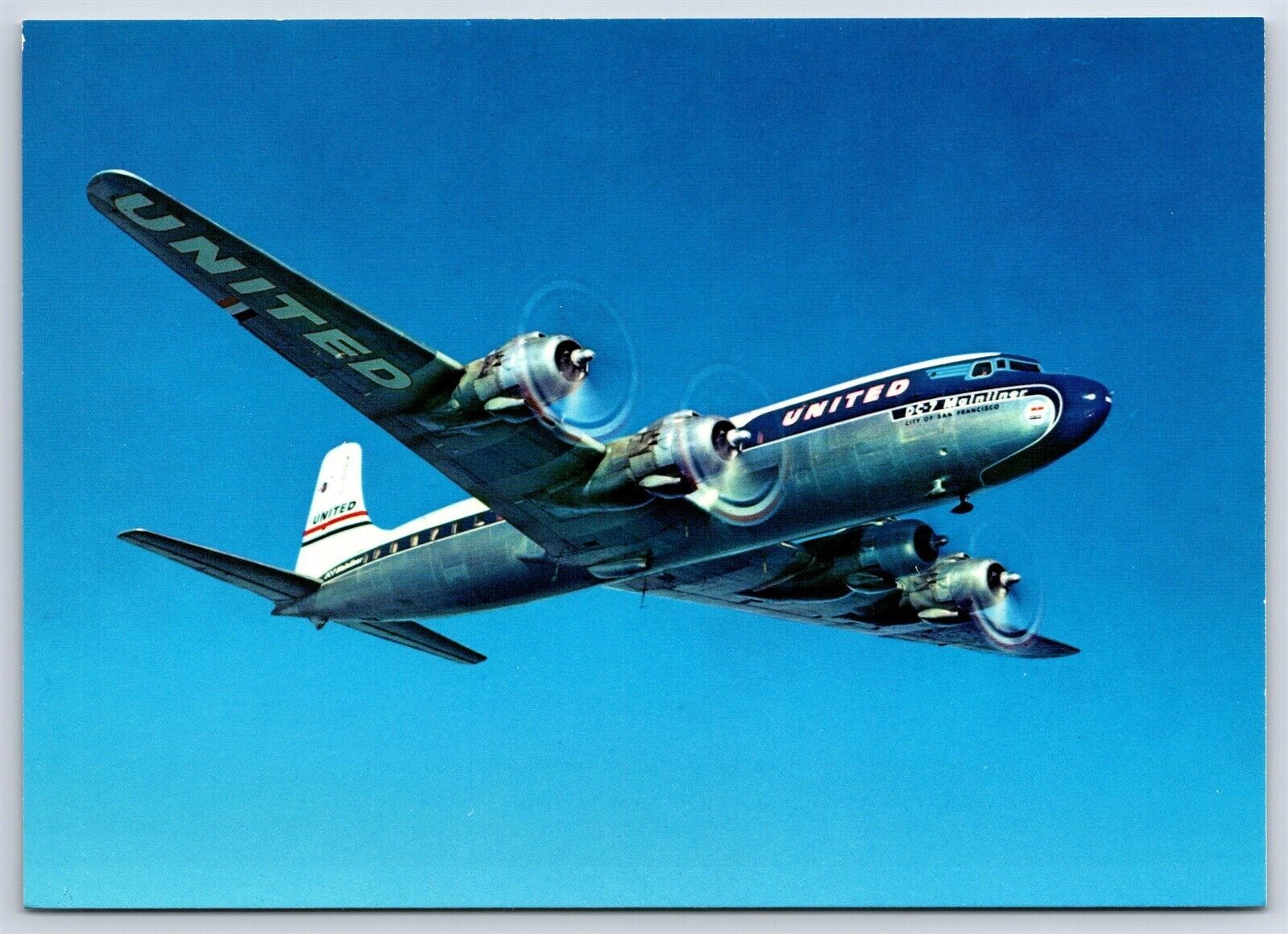 Airplane Postcard United Airlines Douglas DC-7 Mainliner City of San ...