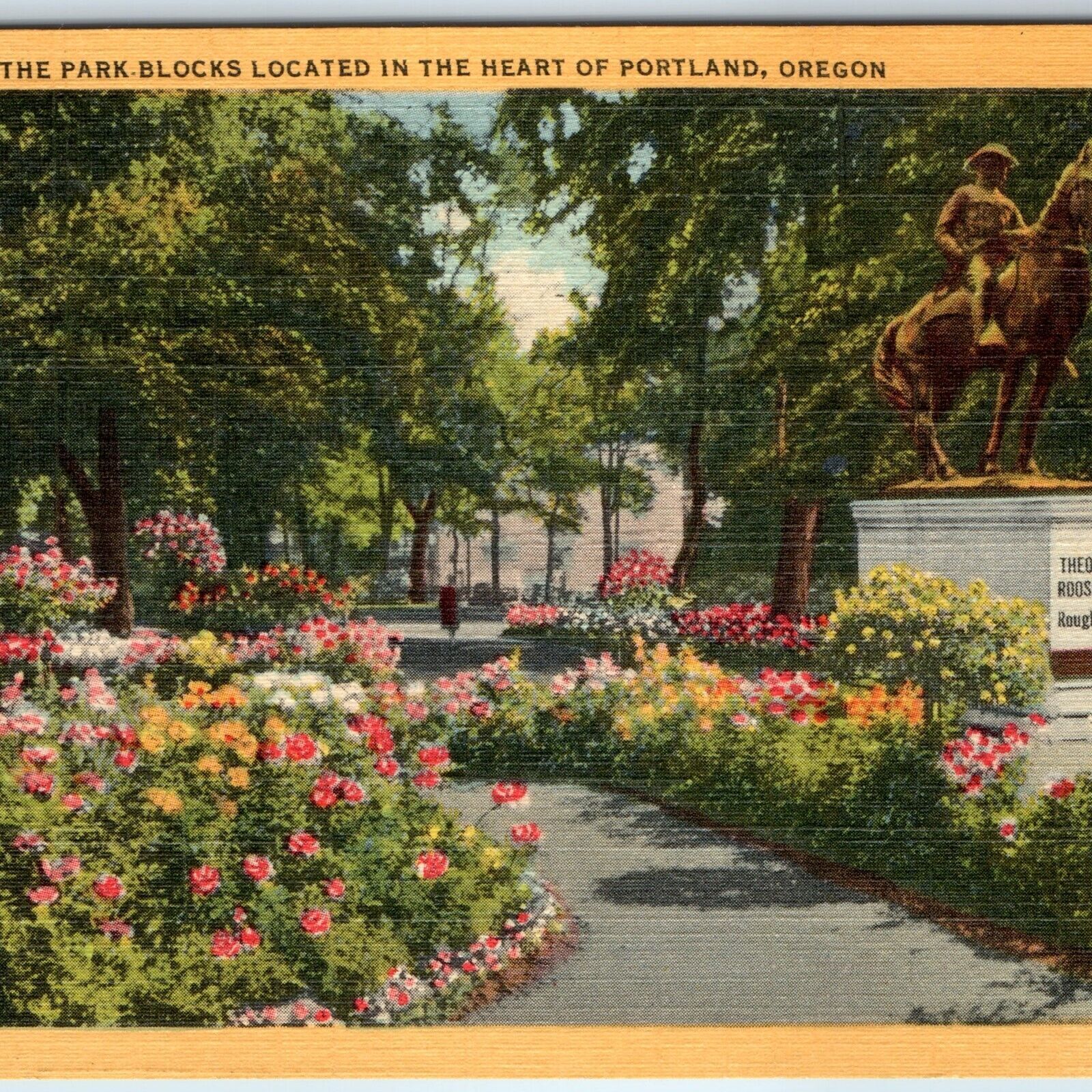 1942 Portland, OR Park Blocks Theodore Roosevelt Rough Rider Monument ...
