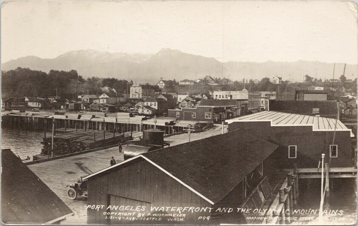 Port Angeles WA Waterfront Bull Durham Sign 1915 P. Wischmeyer RPPC ...